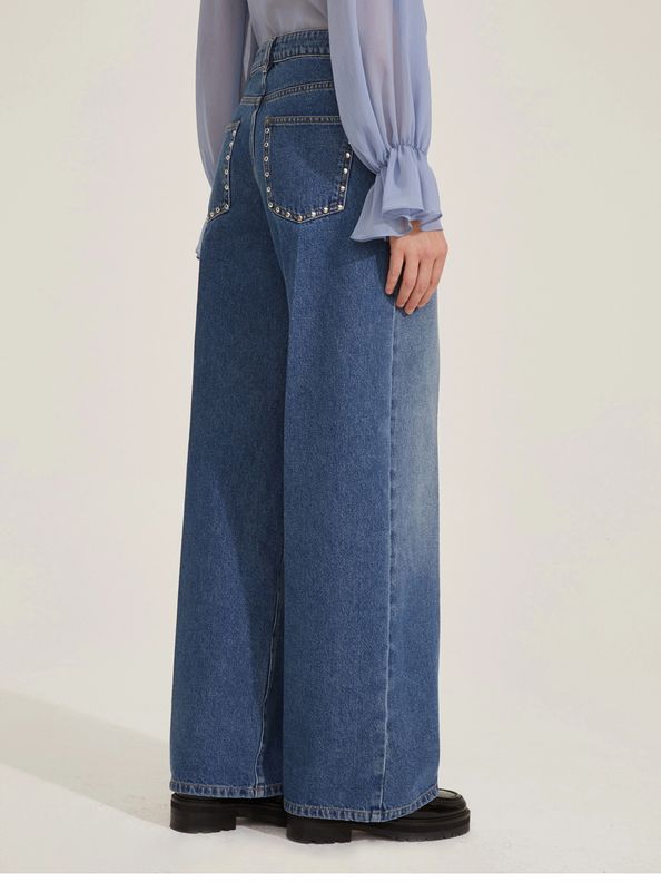 Jeans Wide Emme Marella Adorno da Donna - Denim | Zedstore