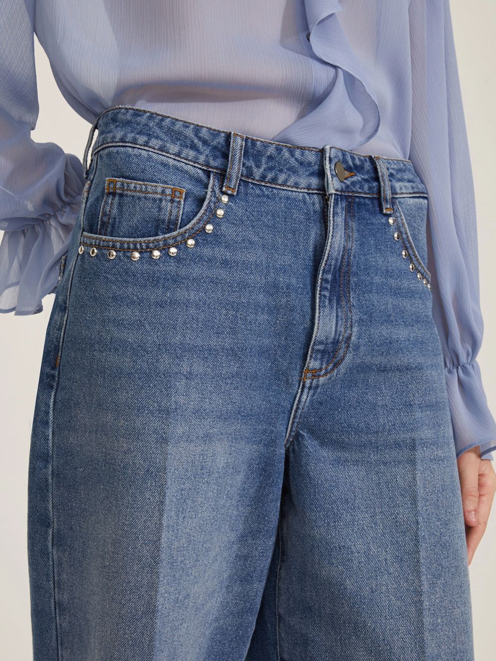 Jeans Wide Emme Marella Adorno da Donna - Denim | Zedstore