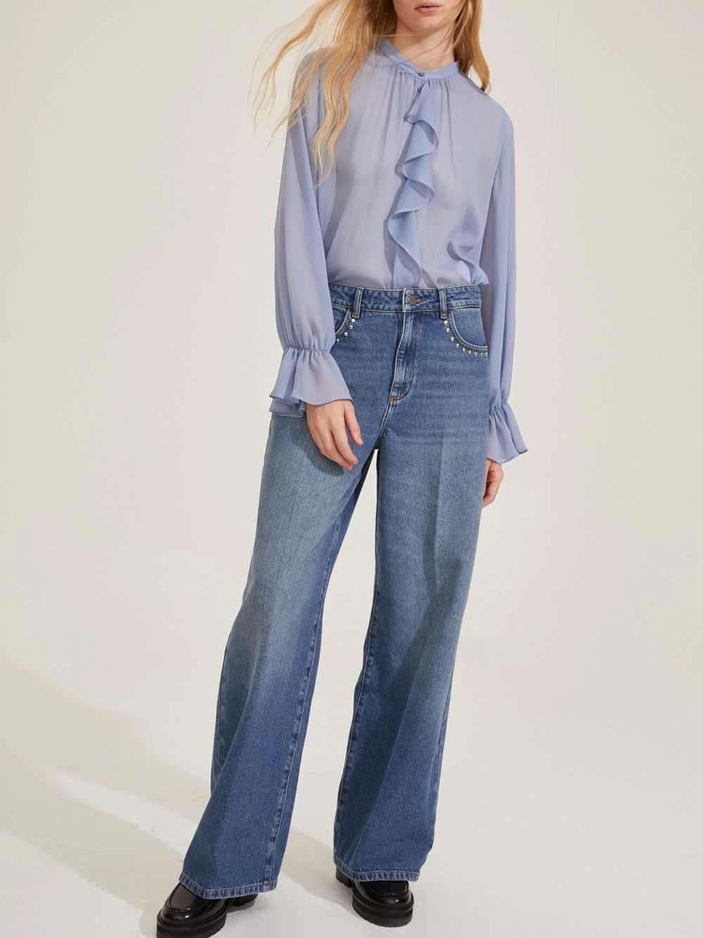 Jeans Wide Emme Marella Adorno da Donna - Denim | Zedstore